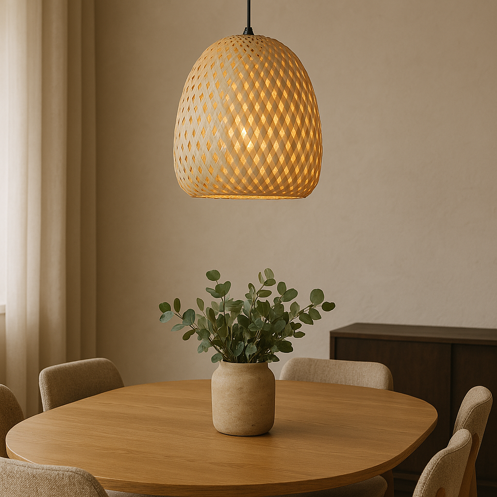 Lustre Pendente de Bambu Aruba 28cm – Rústico e Artesanal – Vossa Casa